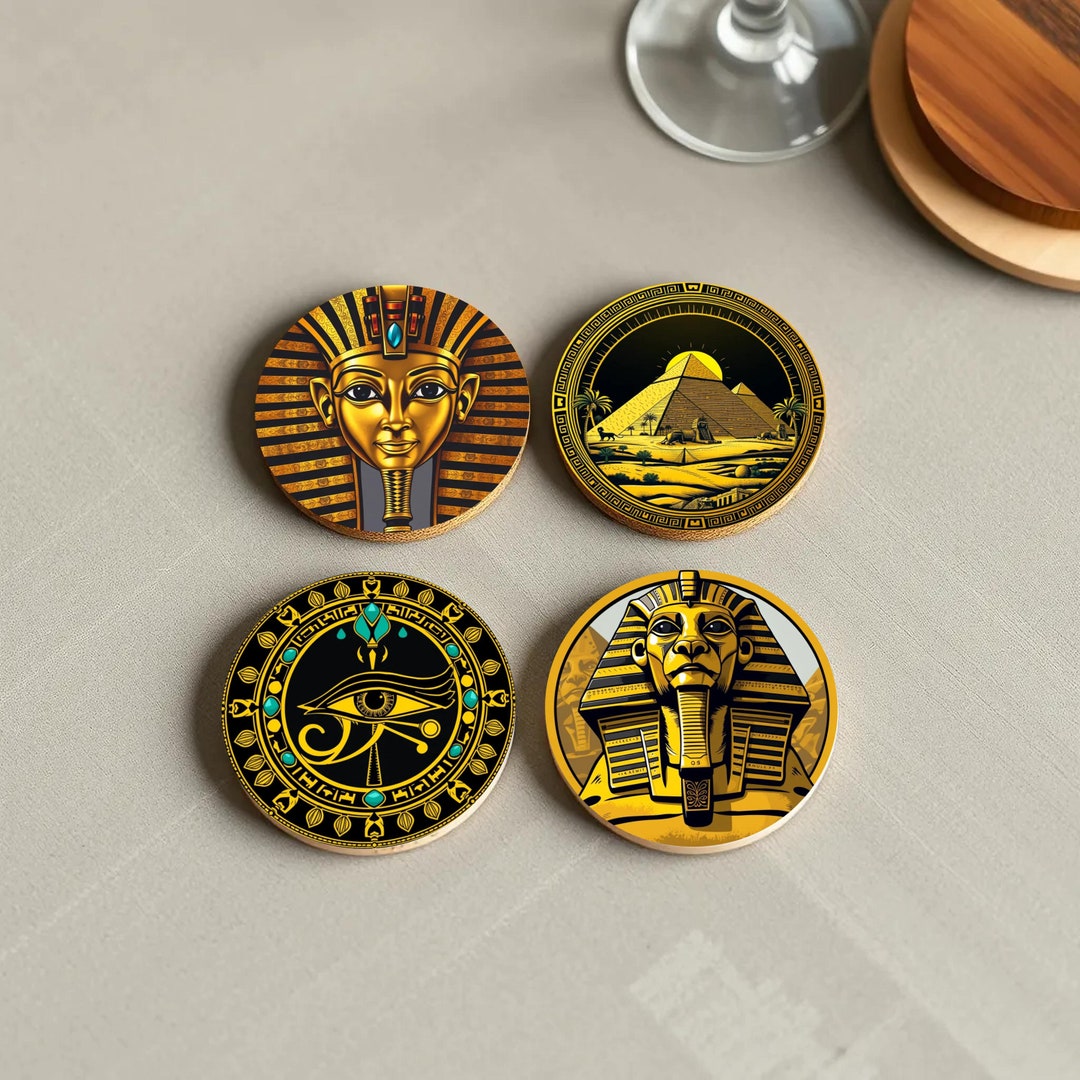 Egyptian Coasters Set – Tutankhamun, Pyramids, Eye of Horus, and Sphinx ...