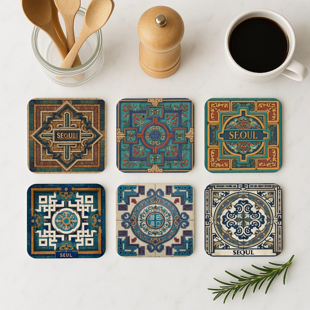 Seoul Coaster Set • Korean Traditional Pattern Coasters • Hanok ...