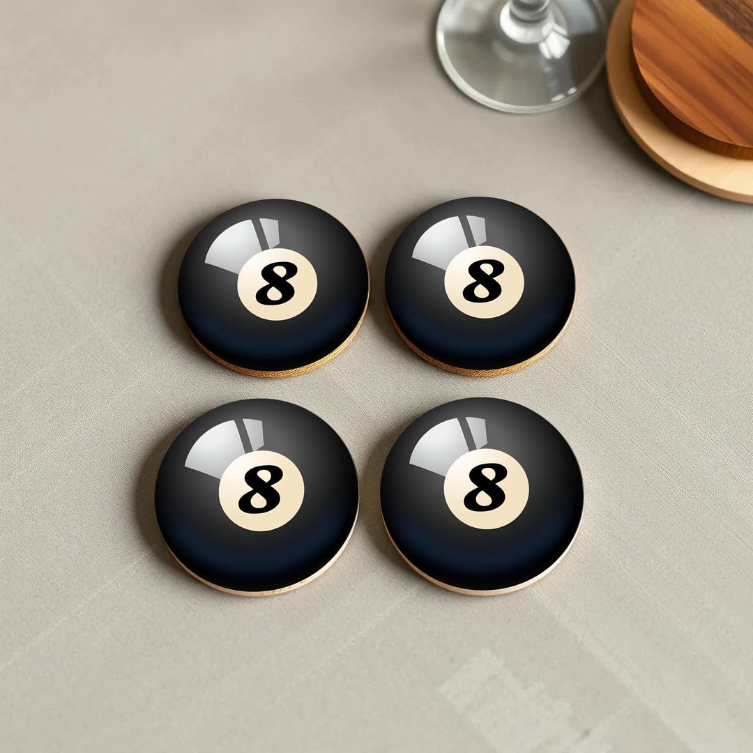 8-ball Round Coasters | Cork Billiards Decor & Table Protection ...