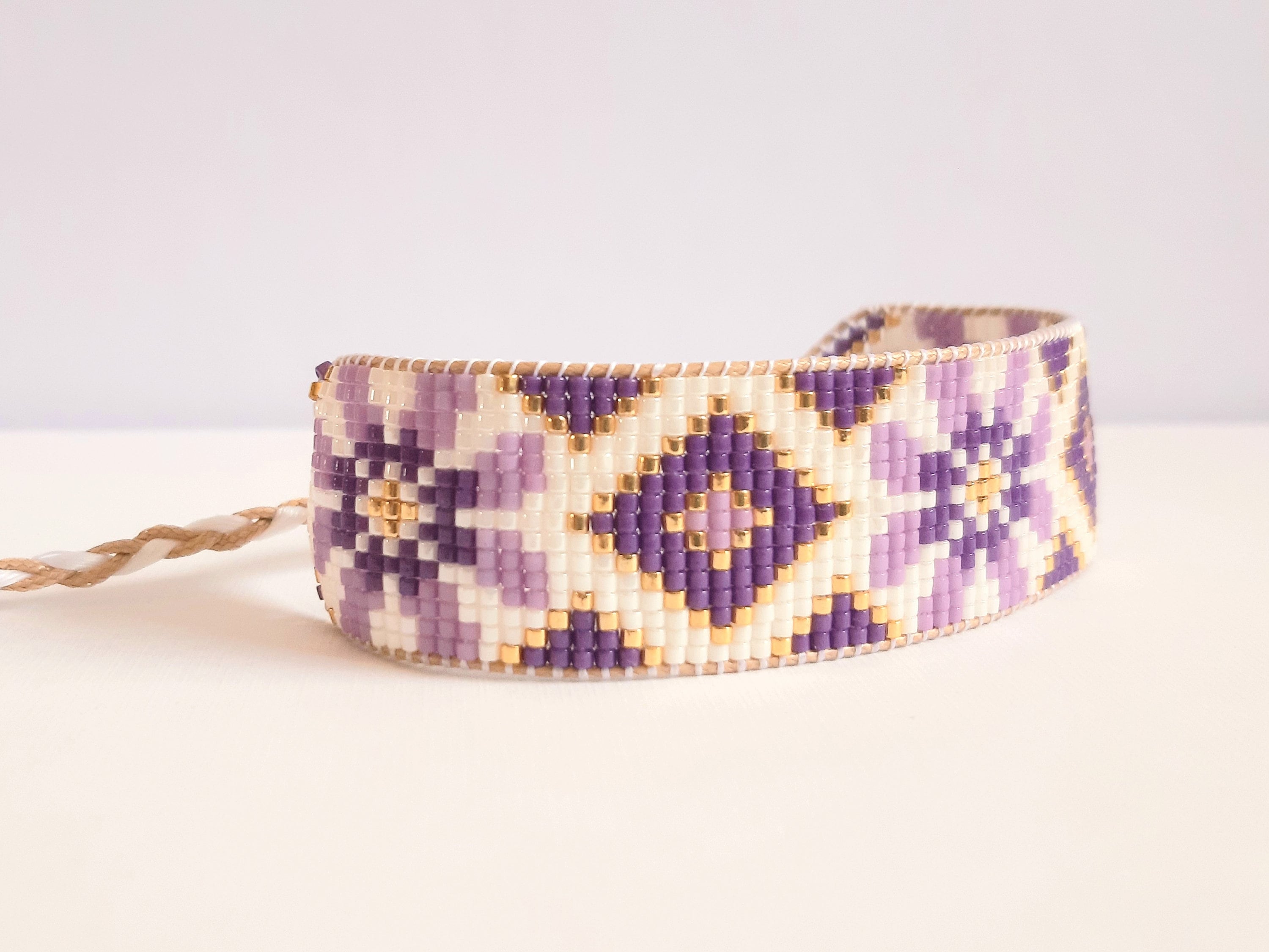 Purple Flowers Loom Bracelet Pattern, Bead Loom Pattern, Miyuki Delica ...