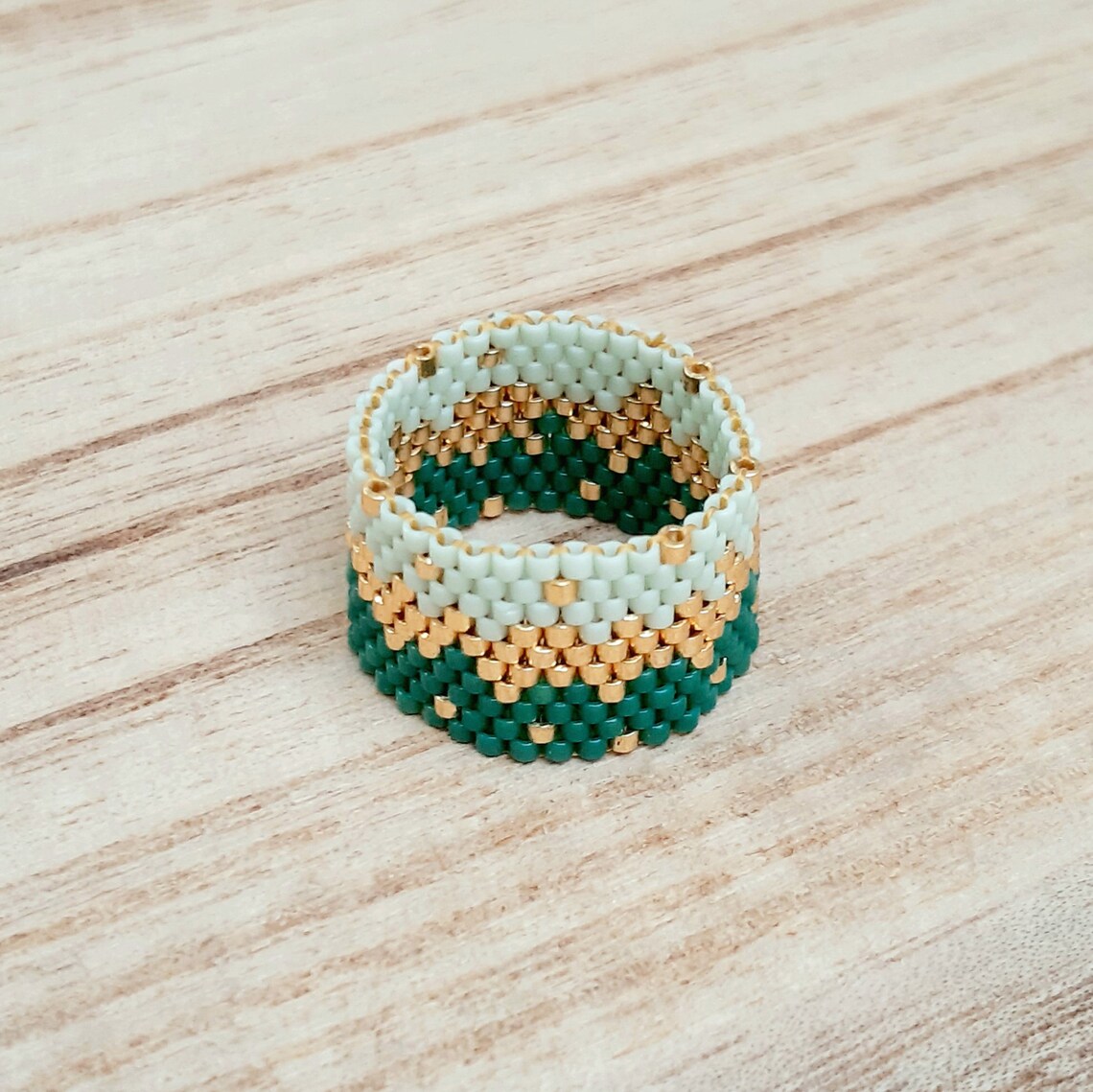 Green Shadows Set Made of Loom Bracelet and Even Count Peyote Ring ...