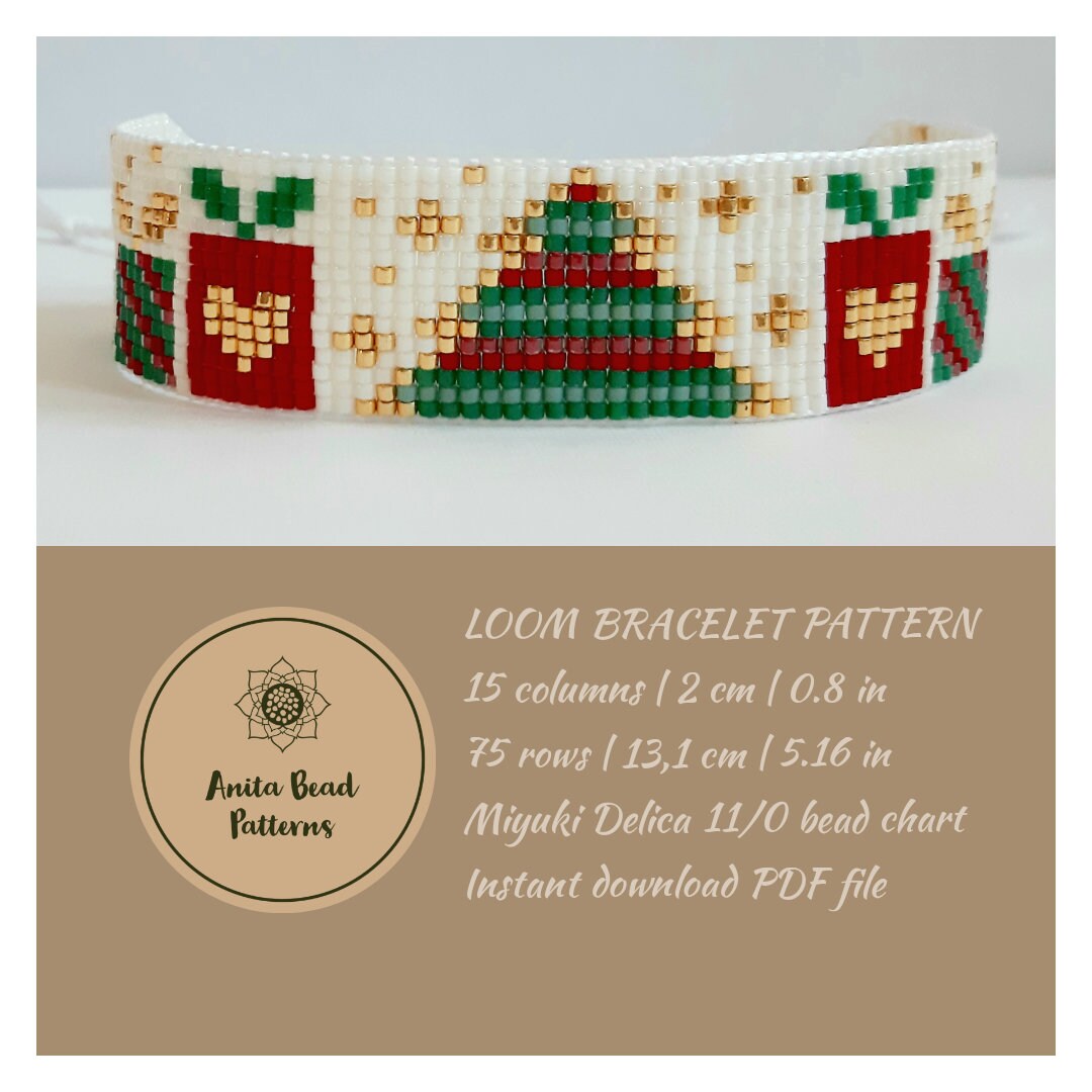 Christmas Loom Bracelet Pattern, Bead Loom Pattern, Miyuki Delica ...
