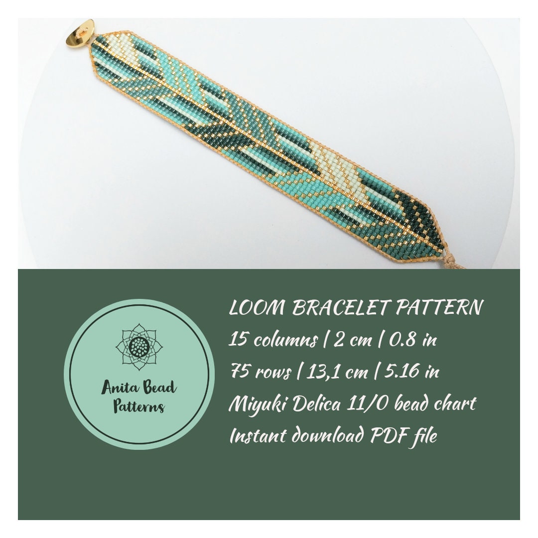 Green Stripes Loom Bracelet Pattern, Bead Loom Pattern, Miyuki Delica ...