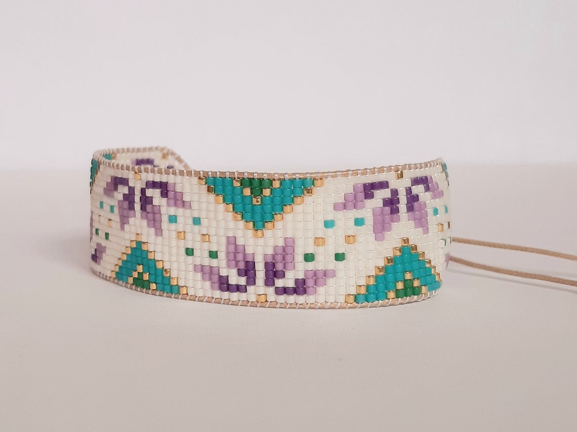 Purple Flowers Loom Bracelet Pattern: Miyuki Delica (PDF Download) - Etsy
