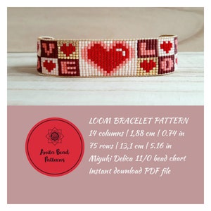 Love Loom Bracelet Pattern, Hearts Bead Loom Pattern, Miyuki Delica ...