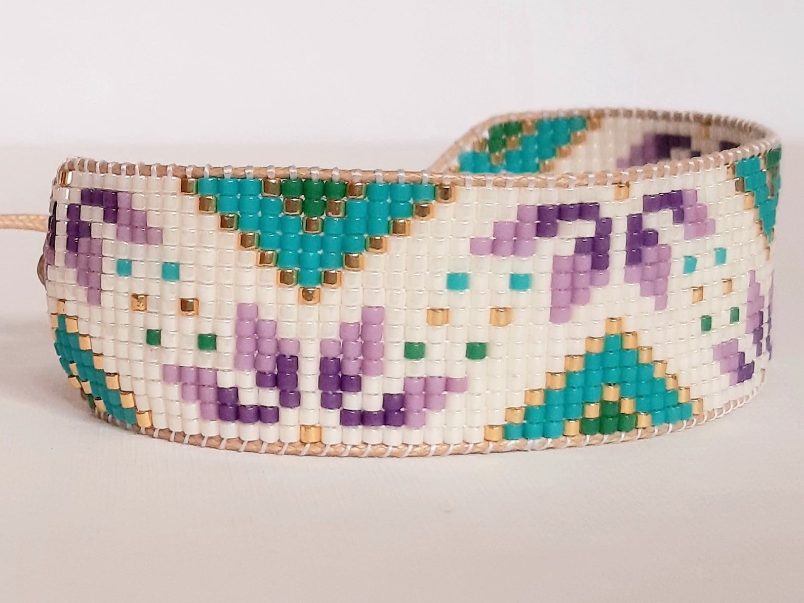 Purple Flowers Loom Bracelet Pattern: Miyuki Delica (PDF Download) - Etsy