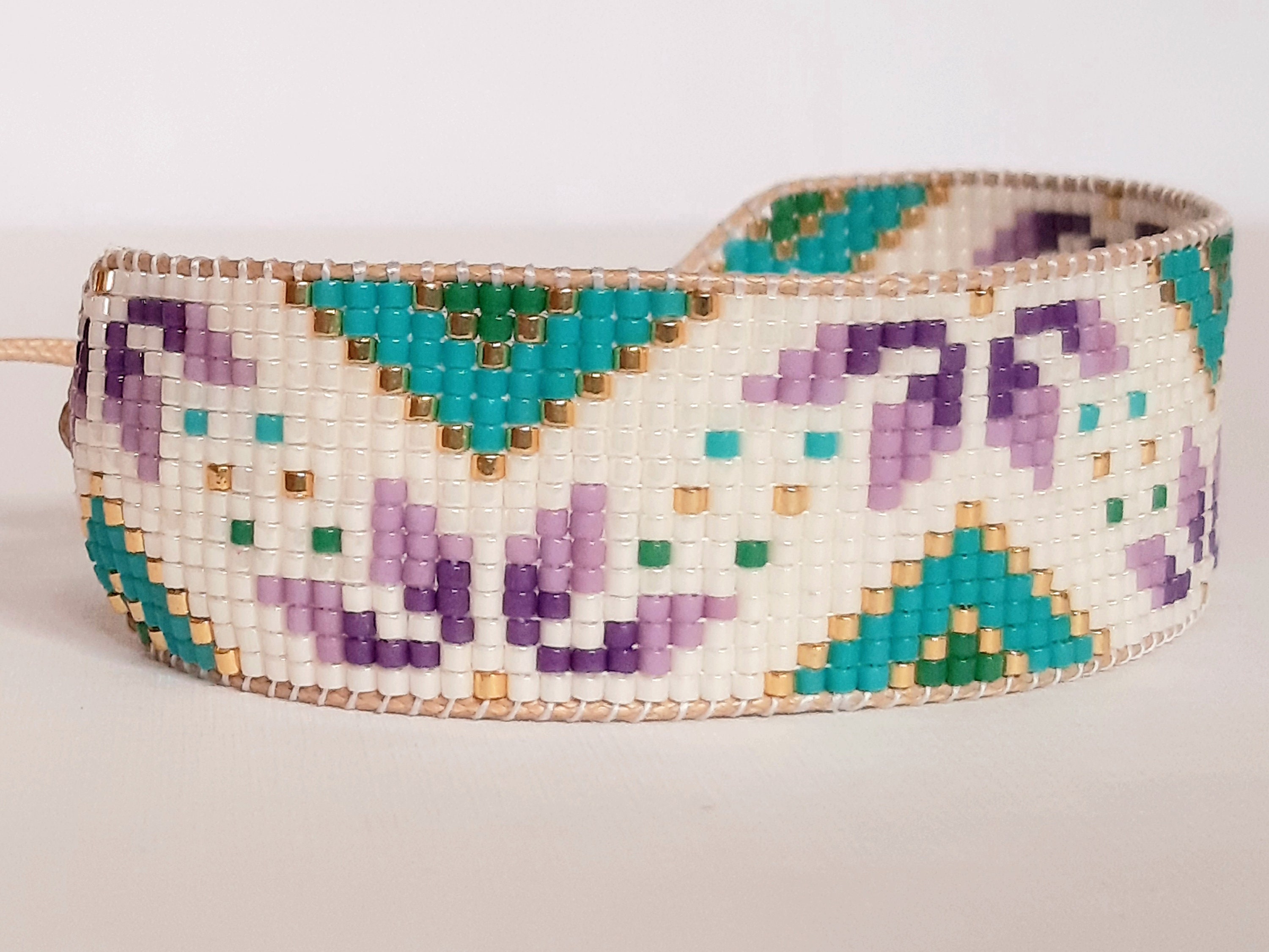 Purple Flowers Loom Bracelet Pattern: Miyuki Delica (PDF Download) - Etsy