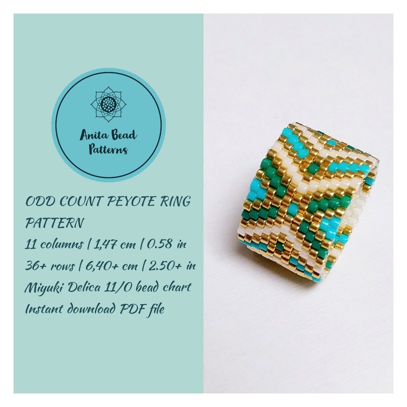 Underwater Blue Peyote Ring Pattern, Odd Count Peyote Pattern, Miyuki Delica Ring, PDF Instant ...