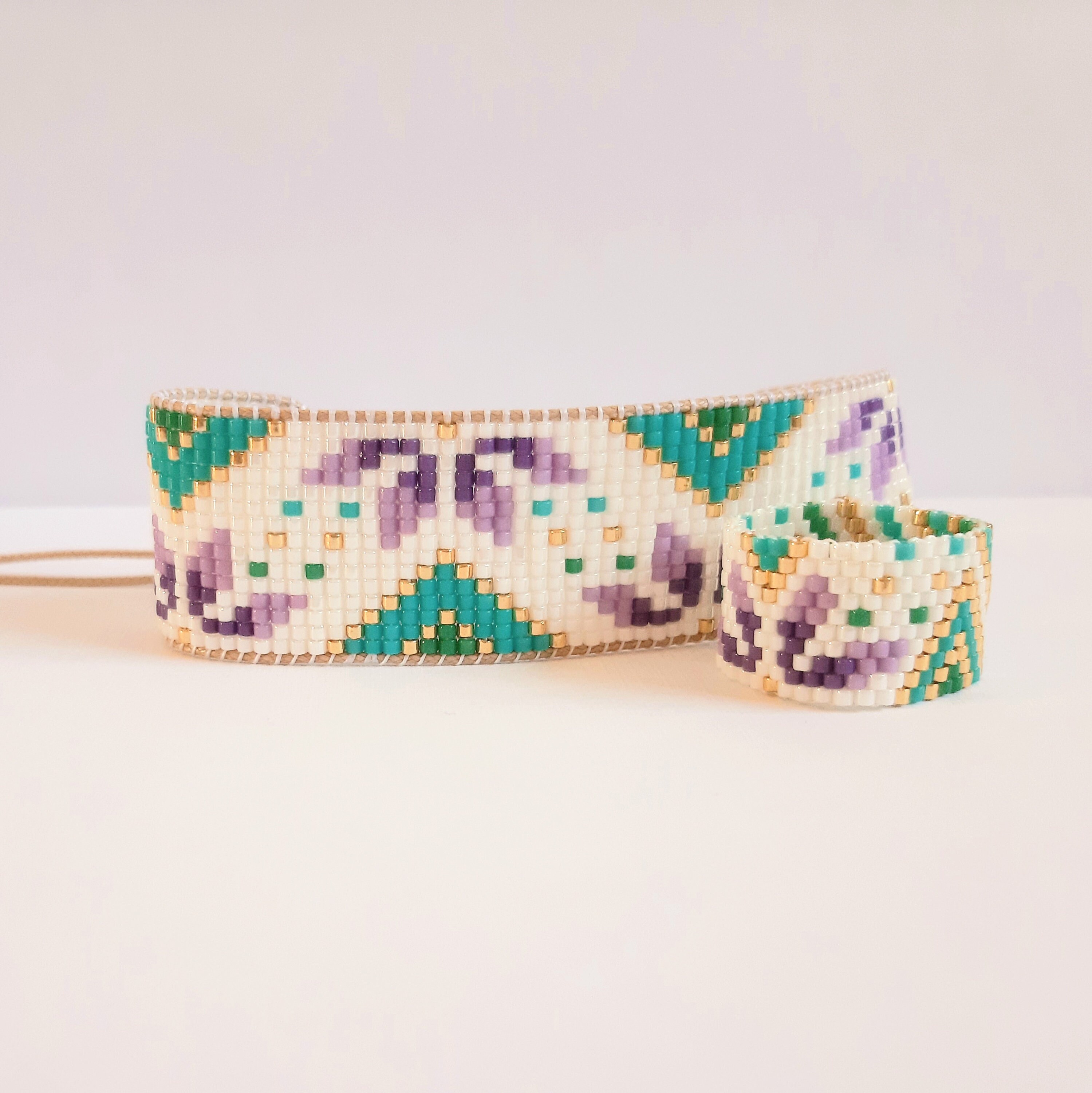 Purple Flowers Loom Bracelet Pattern: Miyuki Delica (PDF Download) - Etsy