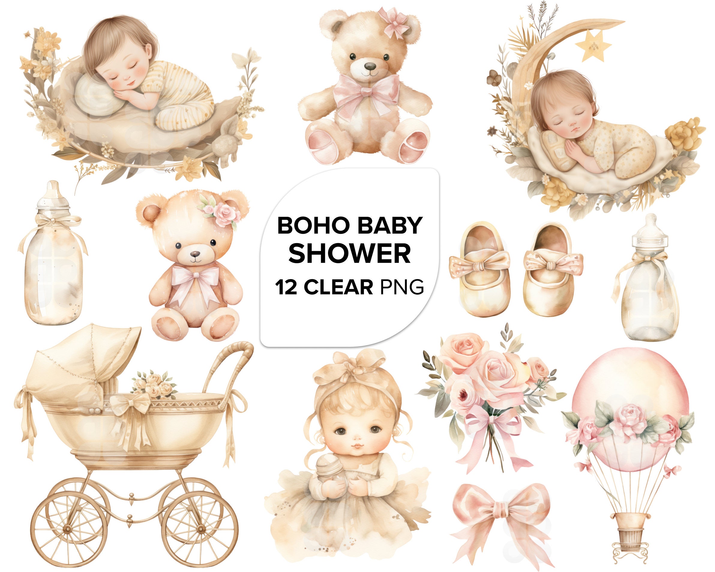 Boho Baby Shower Watercolor Clipart Pack Baby Girl Clipart - Etsy Australia