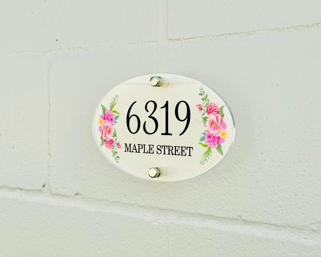 Number Sign Address Plaque 5x8" - Flower House Sign House Number Plaque ...