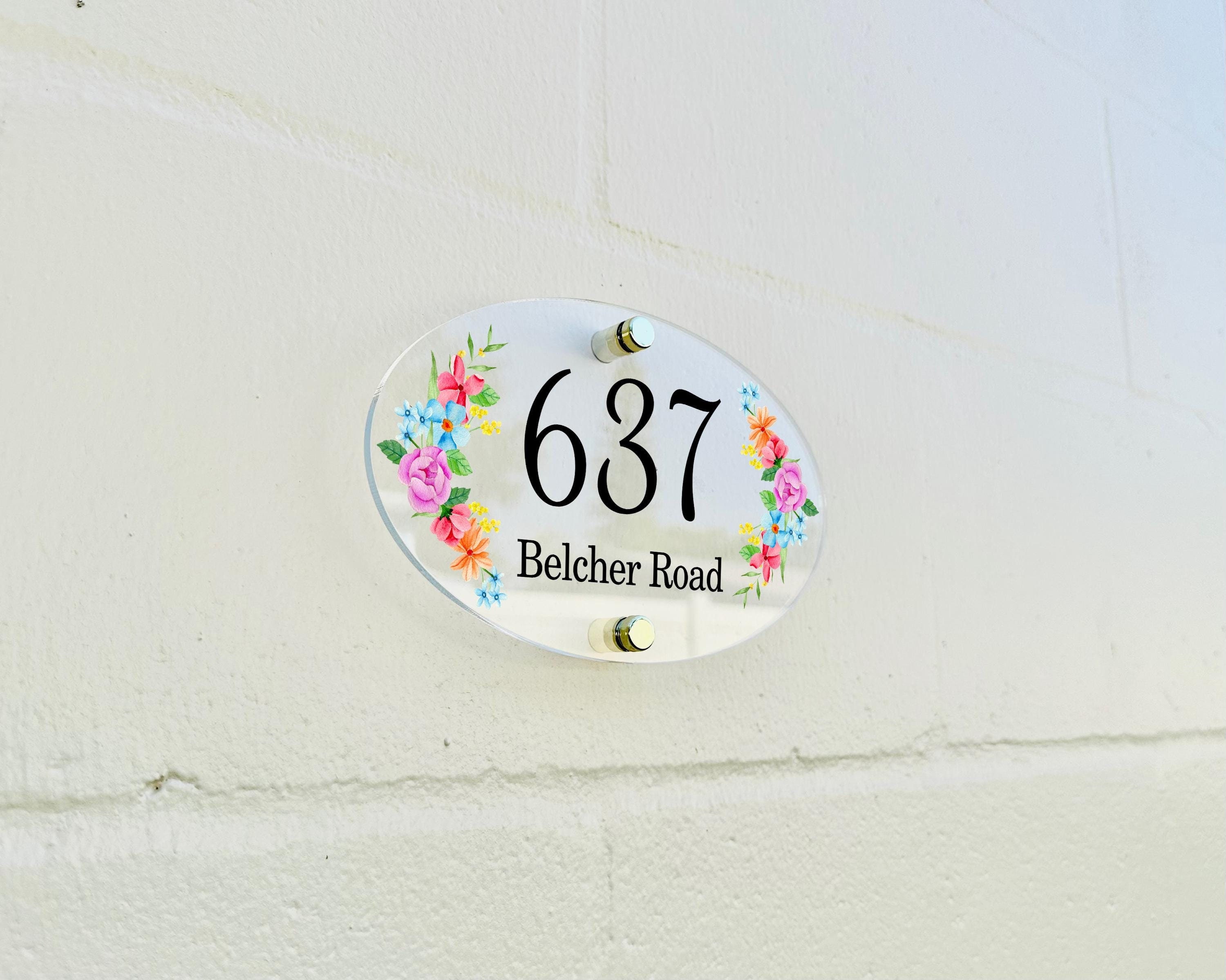 Door Number Sign 8x4" - Flower House Sign House Number Plaque Door Sign ...