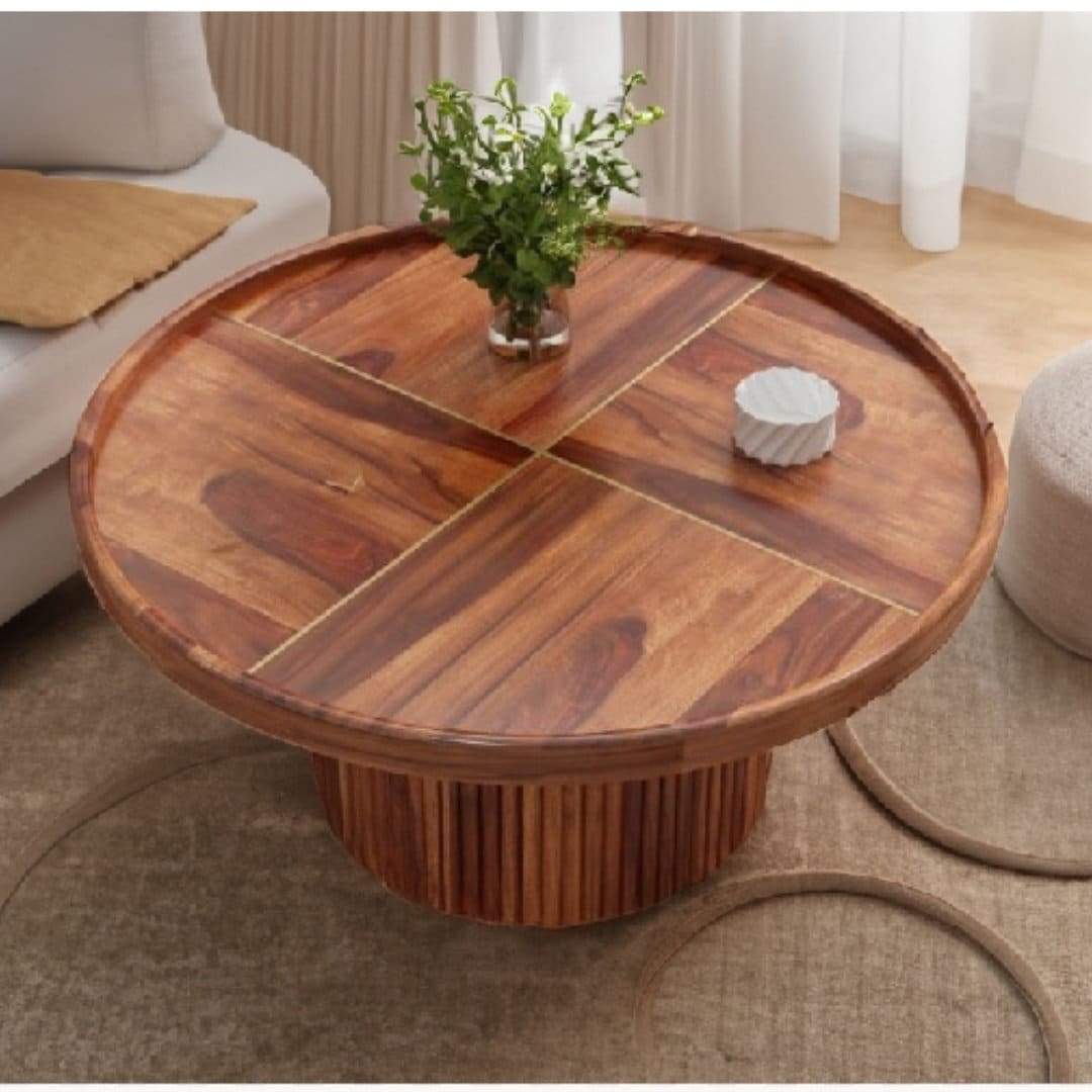 Sheesham Wooden Round Coffee Table, Modern Coffee Table, Solid Wood ...