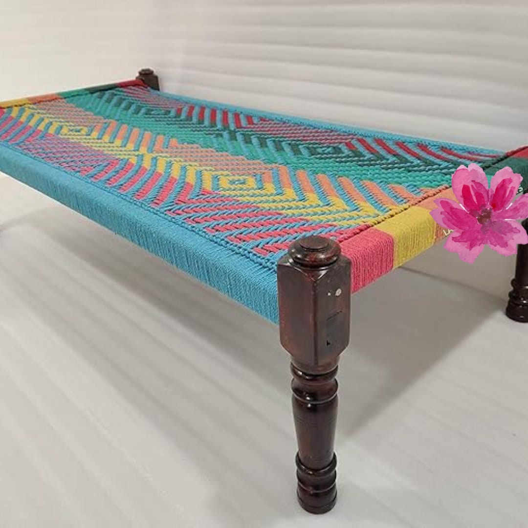 Traditional Indian Charpai Bed/ Charpoy Wooden Daybed / Multi Color ...