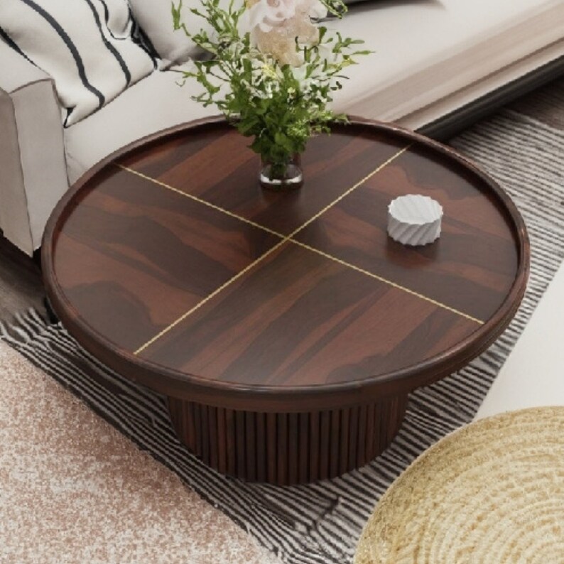 Sheesham Wooden Round Coffee Table, Modern Coffee Table, Solid Wood ...