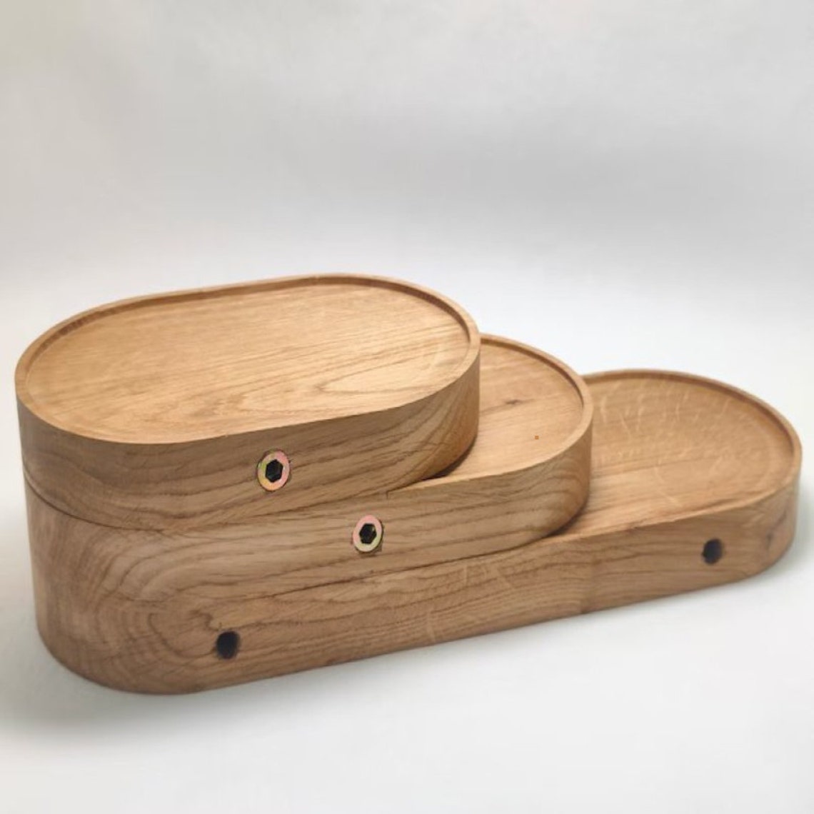 Elliptic Solid Wood Wall Shelf Set of 3, Floating Small Wood Wall Shelf ...