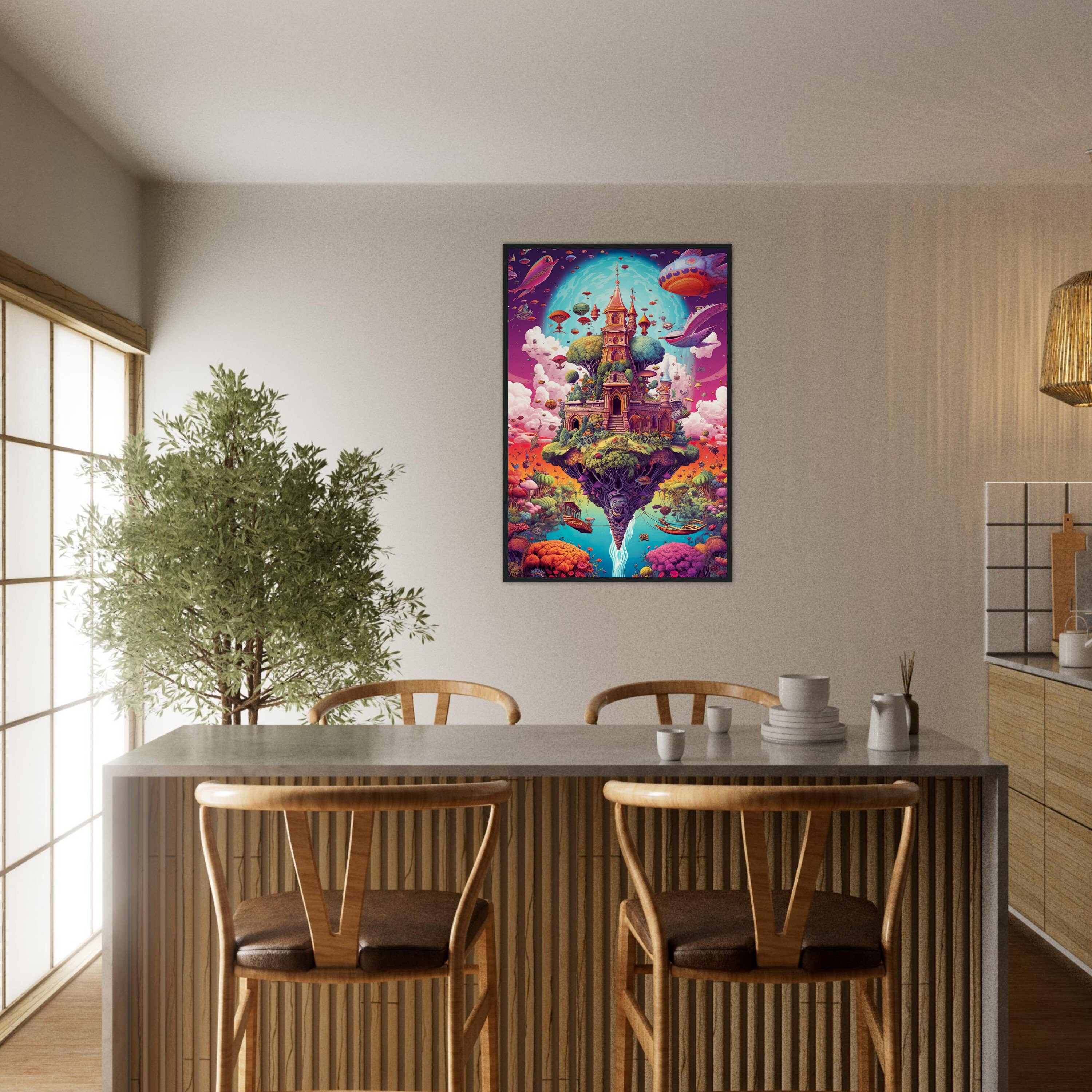 Floating Island trippy Wall Art, Psychedelic Art, Retro Surreal Art ...