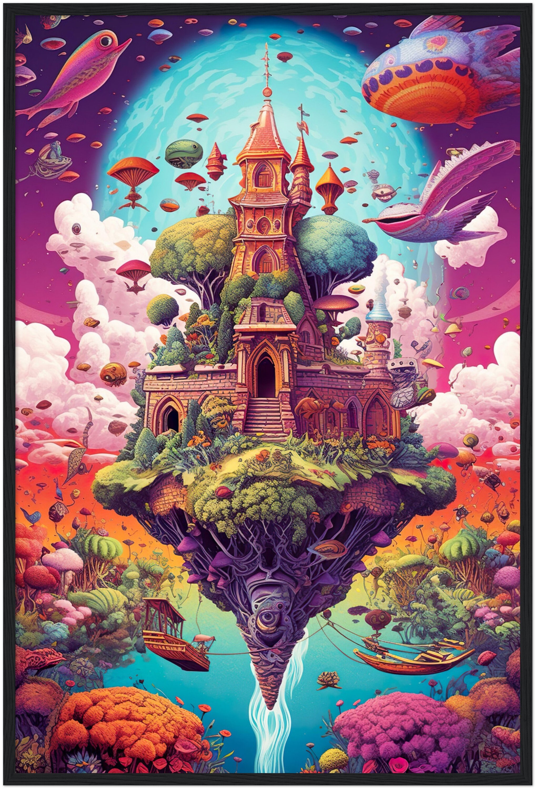 Floating Island trippy Wall Art, Psychedelic Art, Retro Surreal Art ...