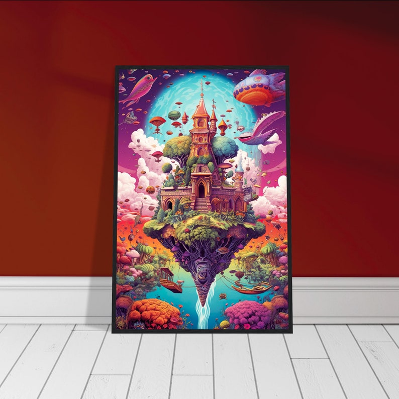Floating Island trippy Wall Art Psychedelic Art Retro - Etsy