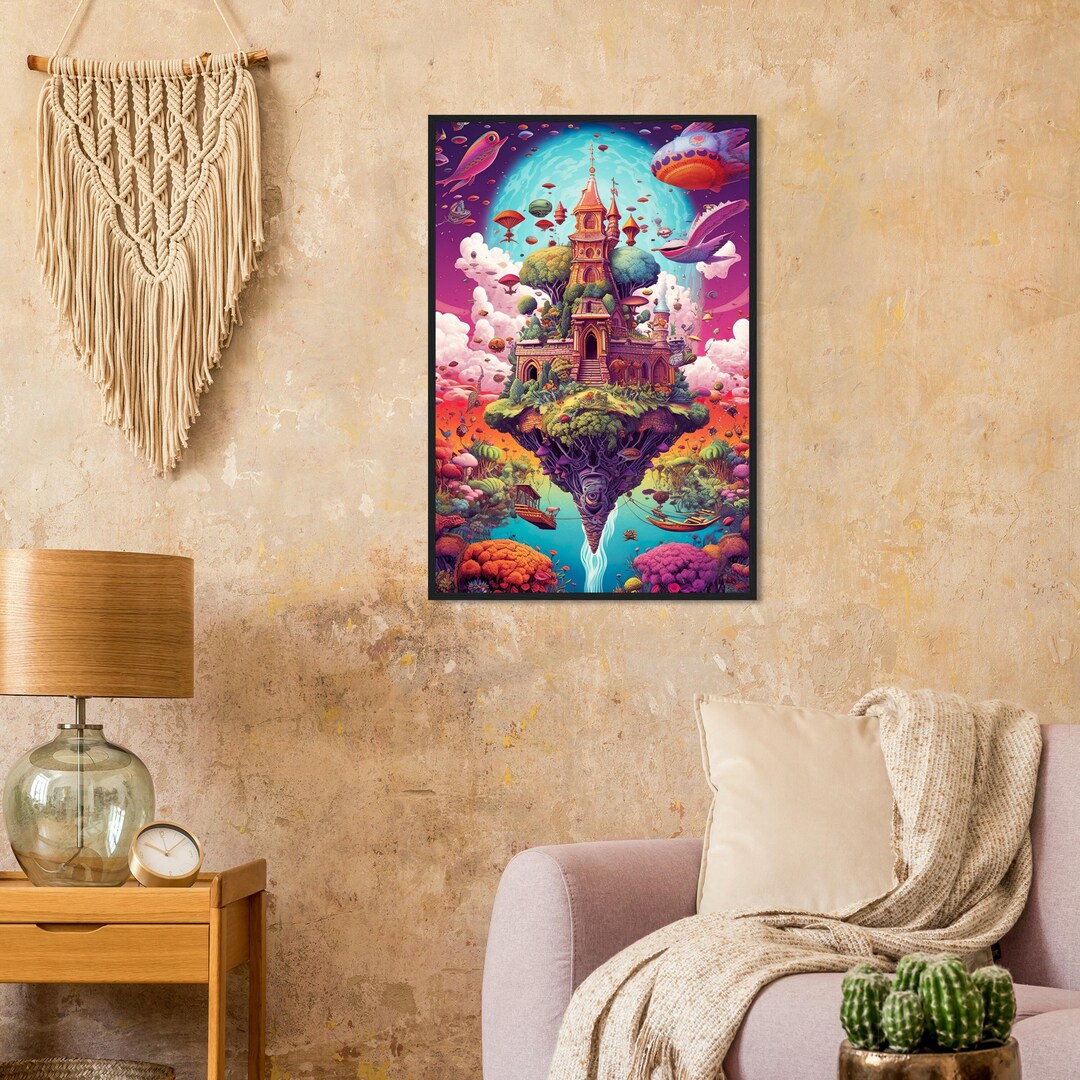 Floating Island trippy Wall Art, Psychedelic Art, Retro Surreal Art ...