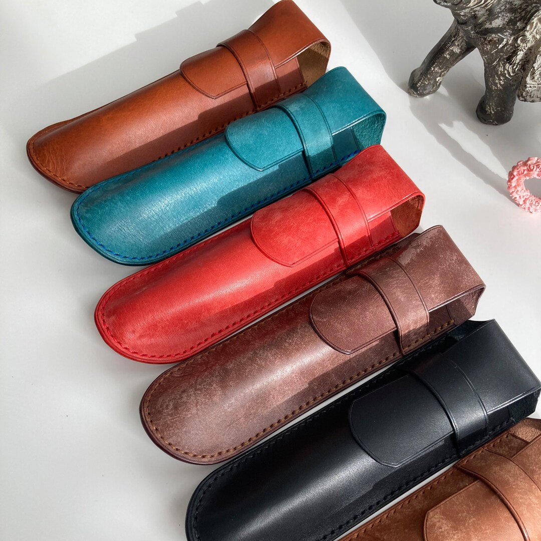 Handmade Italian Leather Pen Case for Two Pens, Custom Engraved Leather ...