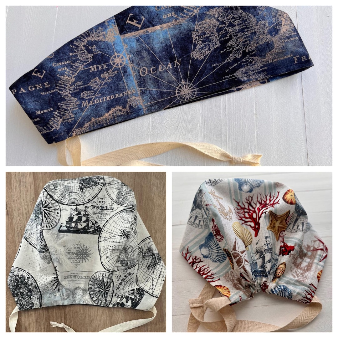 World Map Print Scrub Cap: Nautical Cotton Surgical Hat - Etsy