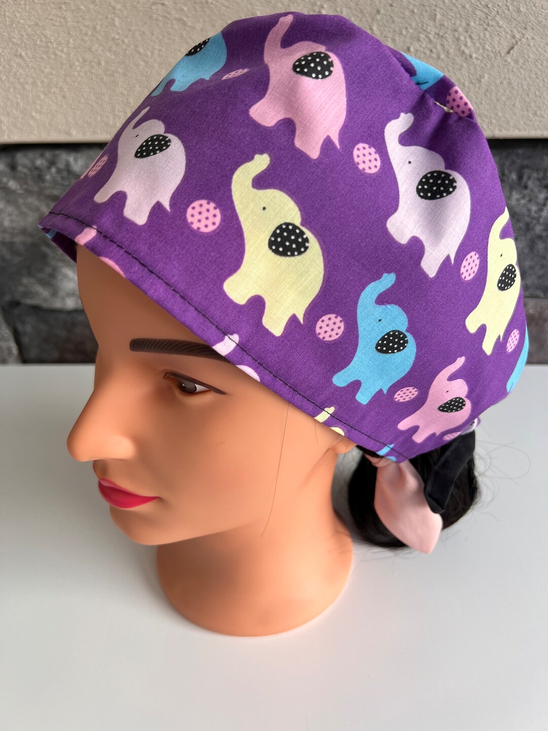 Purple Elephant Print Scrub Cap: Cotton Nurse Hat - Etsy