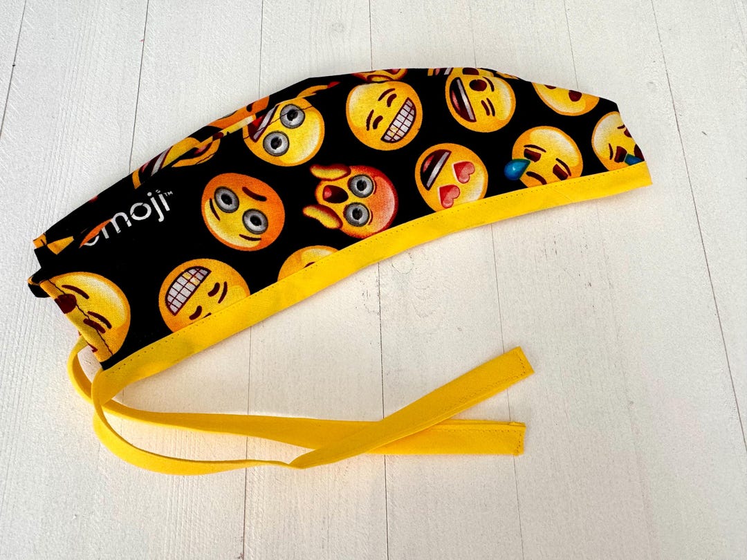 Emoji Print Scrub Cap, Unisex Scrub Hat With Adjustable Ties, Cute ...