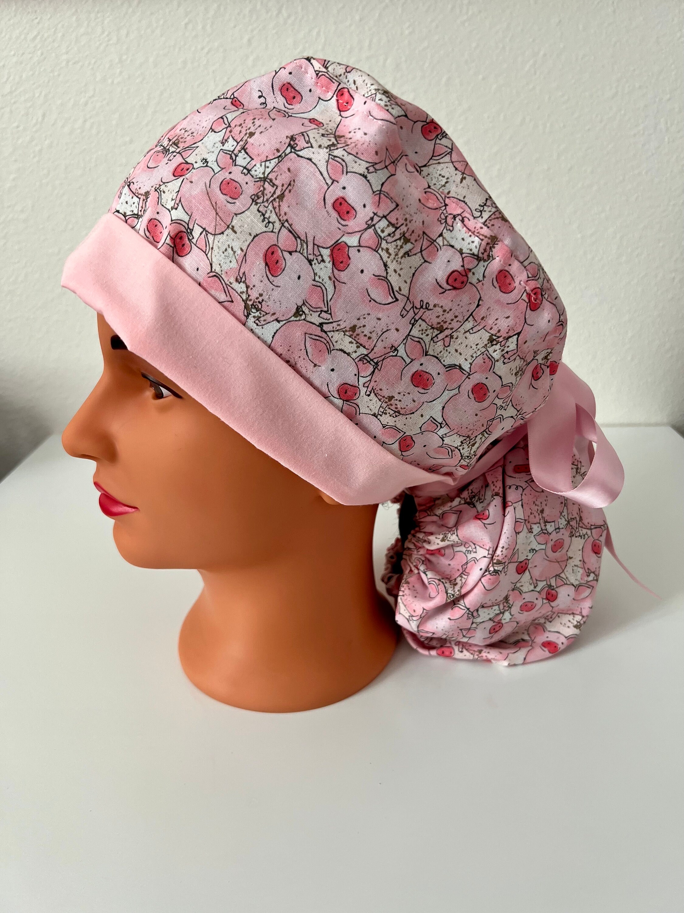 Playful Pig Ponytail Scrub Hat, Surgical Cap for Women With Ponytail ...