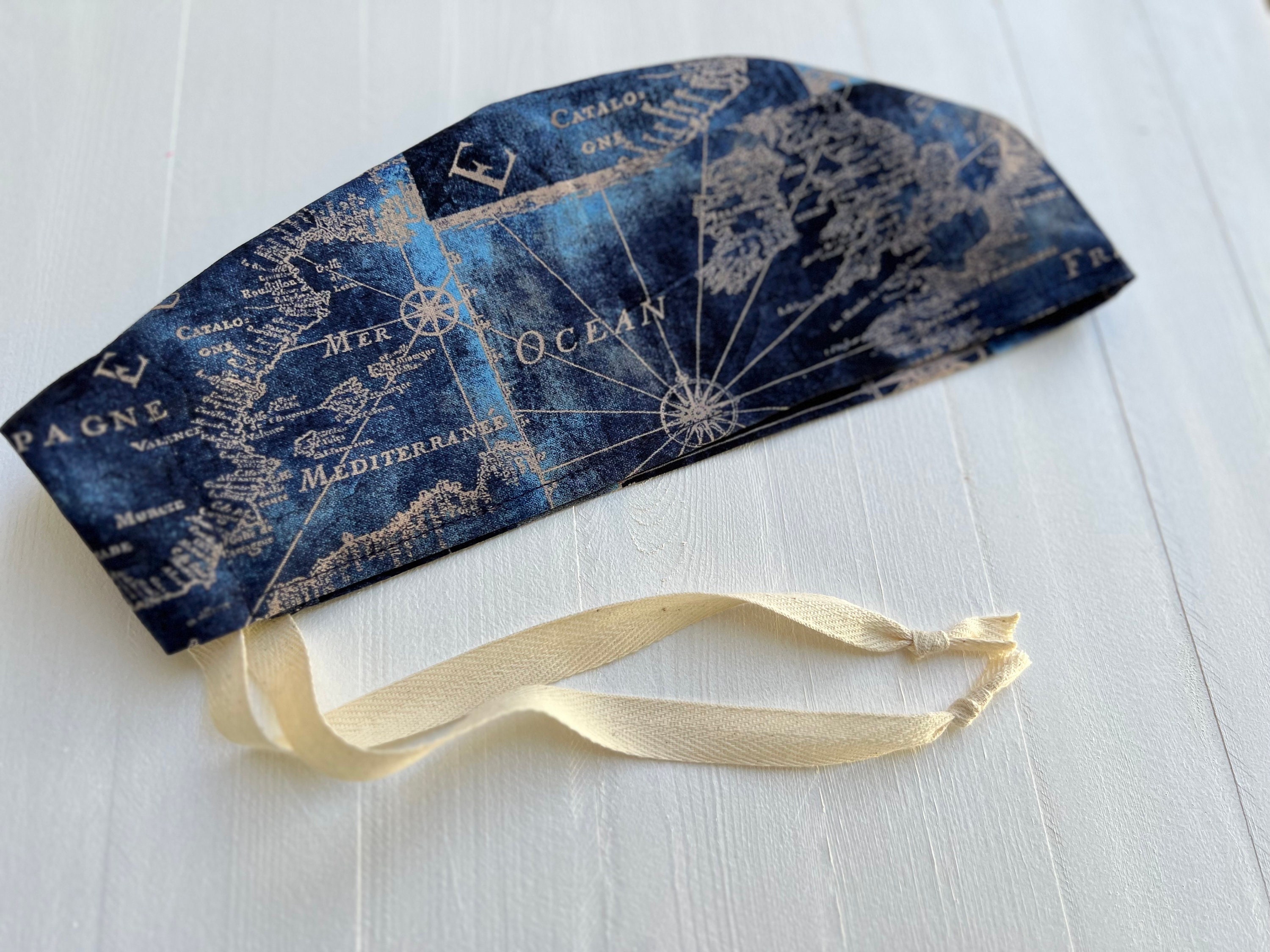 World Map Print Scrub Cap: Nautical Cotton Surgical Hat - Etsy