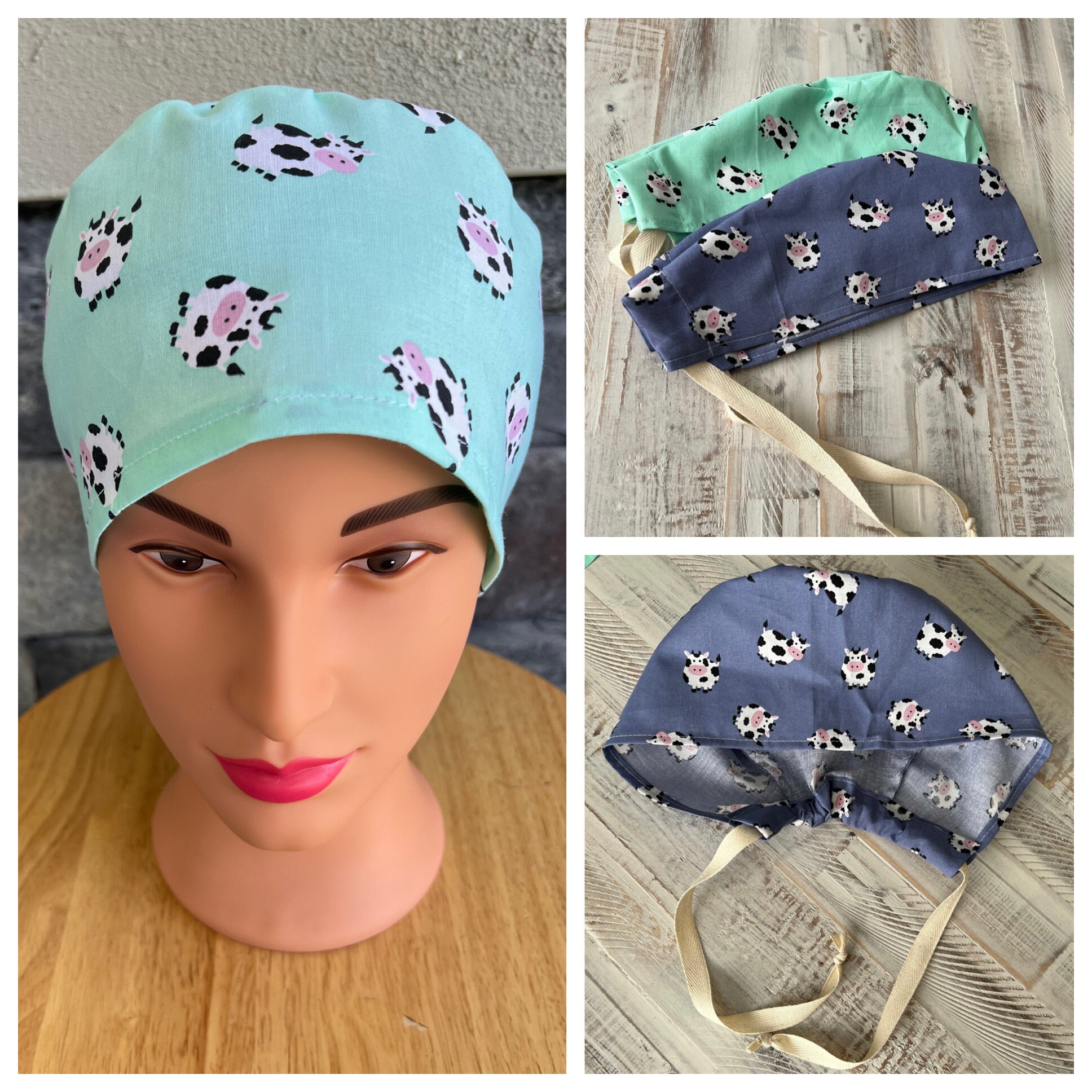 Cow Print Scrub Cap, Farm Animal Scrub Hat With Adjustable Ties, Cute ...
