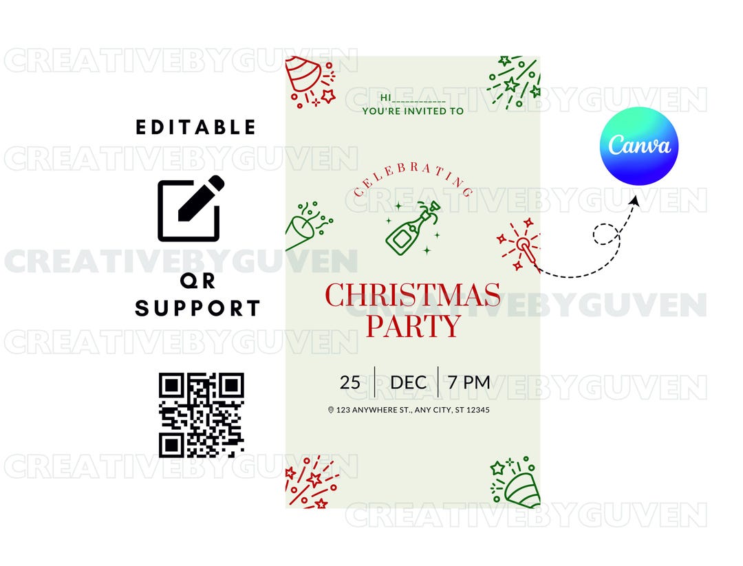 Editable Christmas Party Invitation, Digital Holiday Party Invite ...