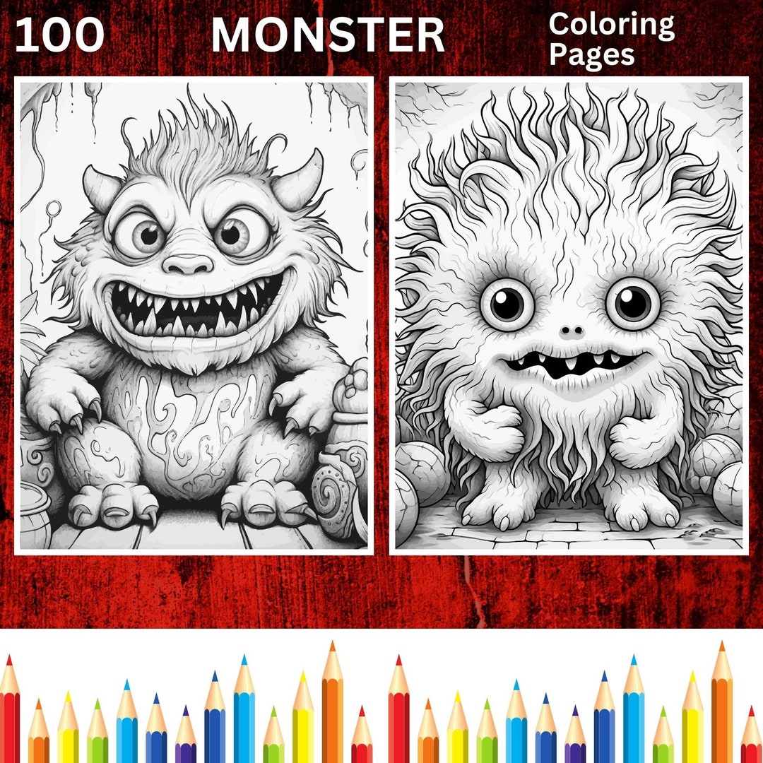 100 Monster Coloring Pages Printable Coloring Book Adult - Etsy