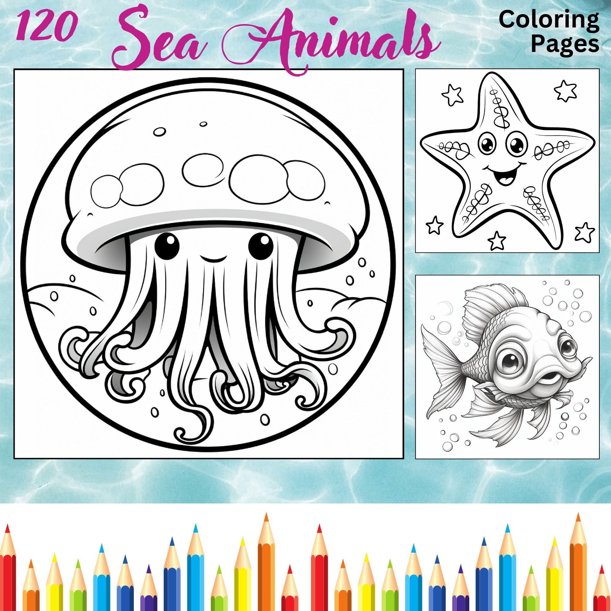 120 Sea Animals Pages Printable Coloring Book Kids - Etsy