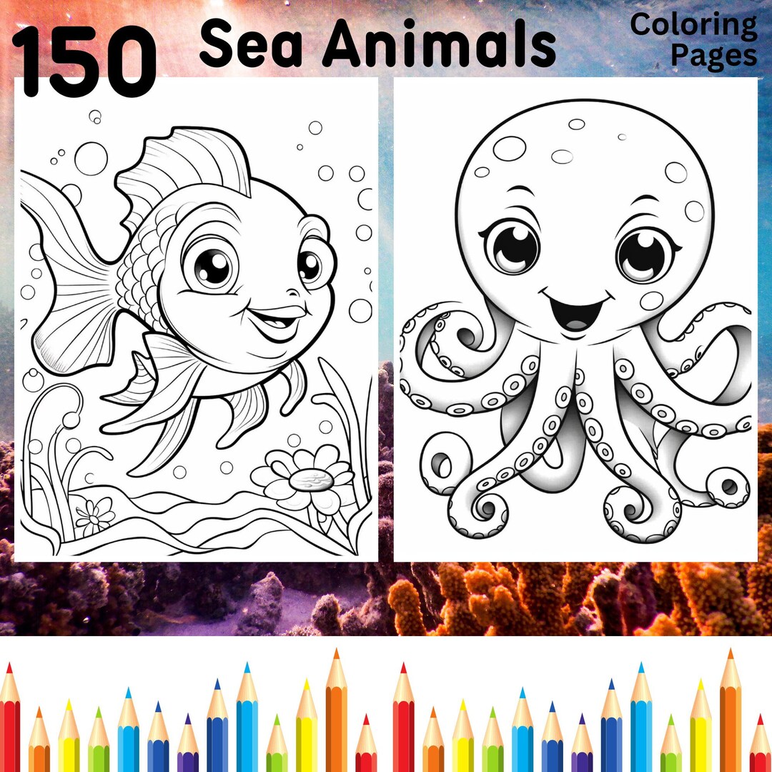 150 Sea Animals Pages Printable Coloring Book Kids - Etsy