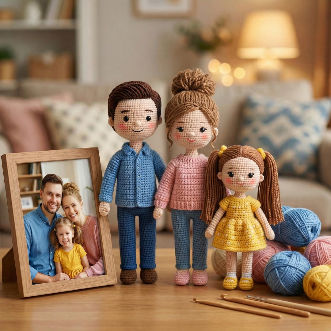 Family Portrait Doll, Personalized Family Crochet Plush Dolls, Handmade ...
