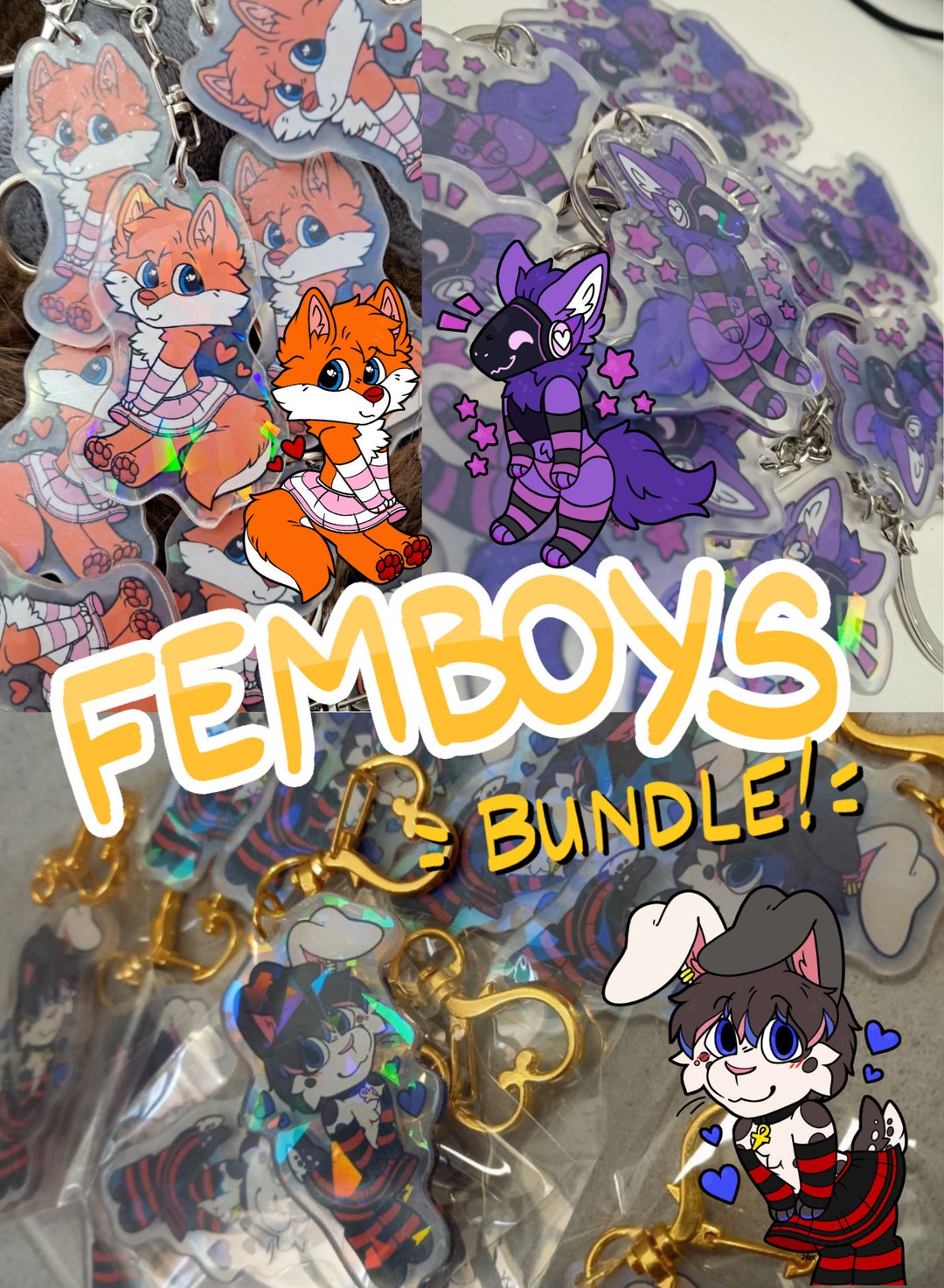 Femboys Fursona Acrylic Keychains BUNDLE, Surplus 001 Keen Mudbun 005 ...