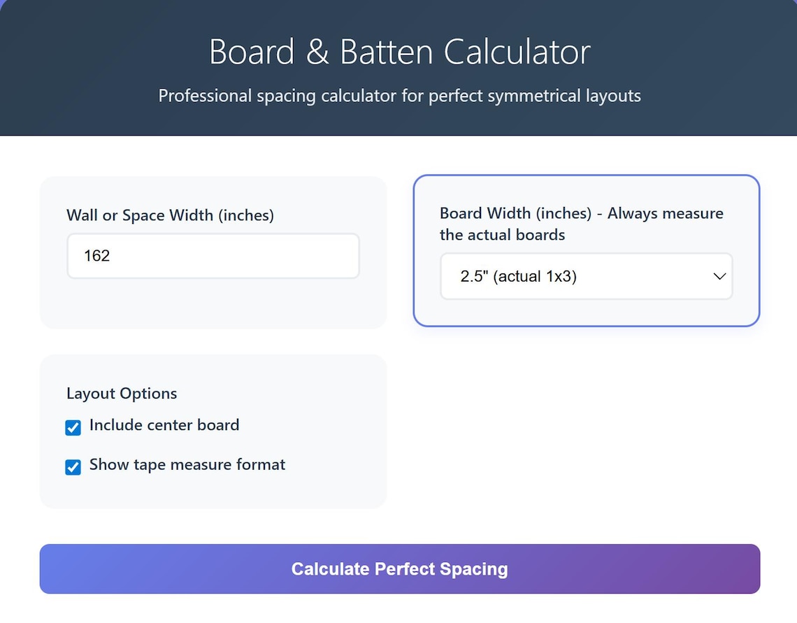 Board and Batten Spacing Calculator: DIY Wall Paneling Layout (digital ...