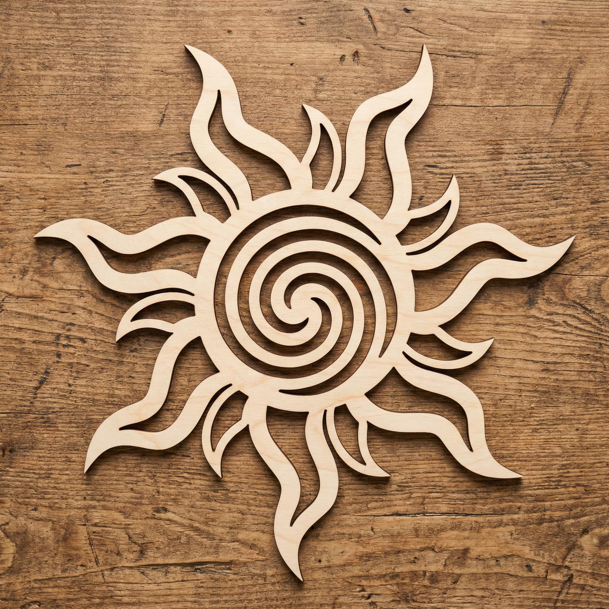 Spiral Sun Wood Cutout for Crafts, Tribal Sun Wall Decor, Celestial ...