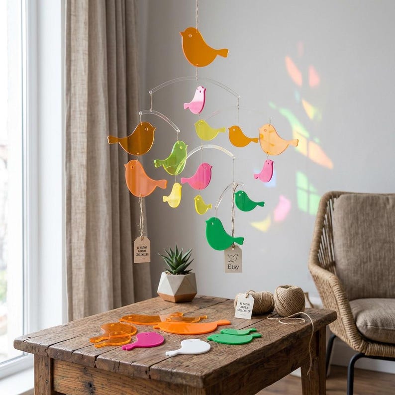 Translucent Acrylic Bird Wall Decor - Colorful Floating Bird Shapes for ...