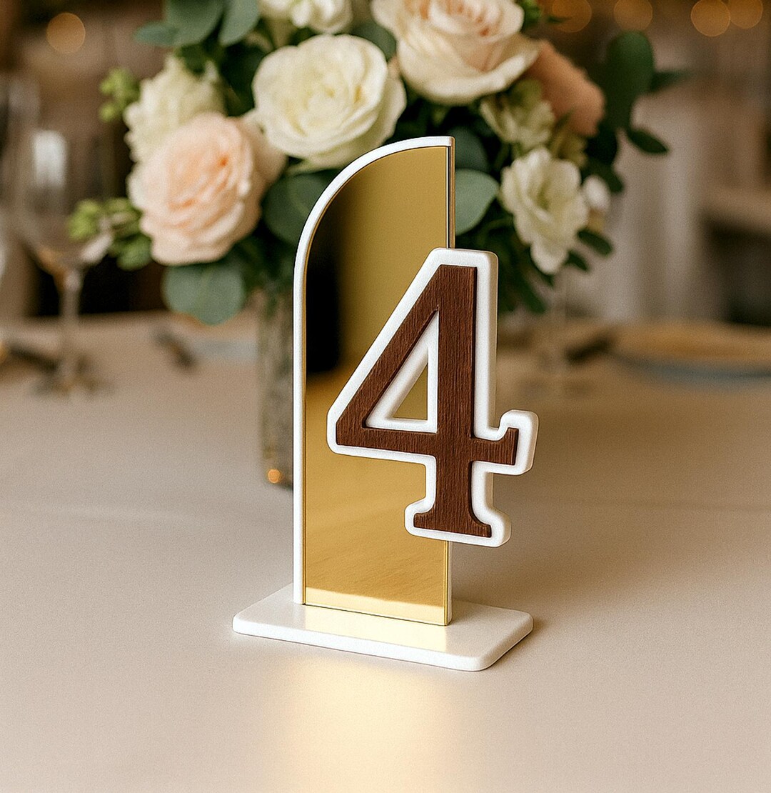 Gold Mirror Table Number: Wooden Numerals, Modern Wedding Decor - Etsy