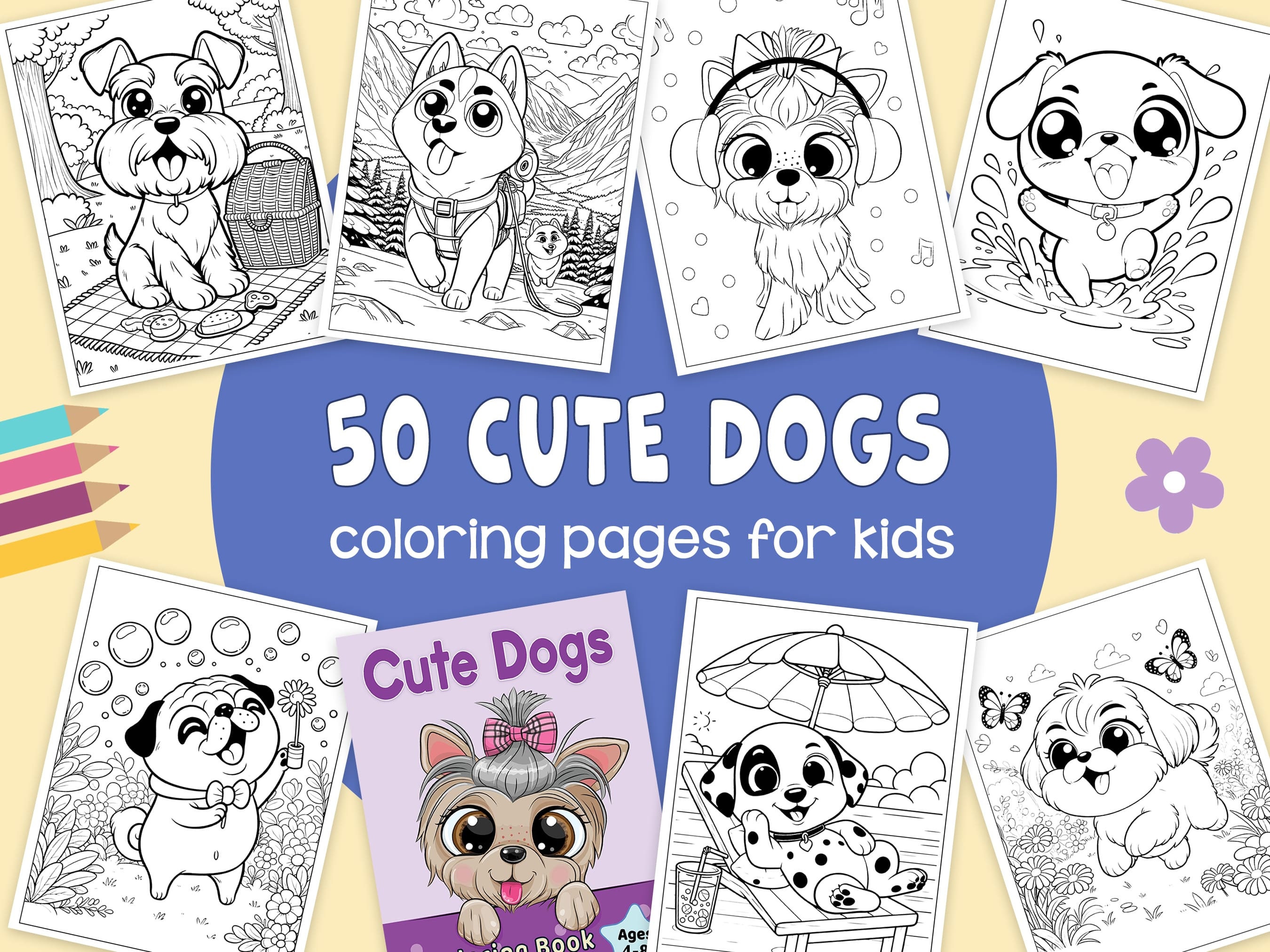 Kids Coloring Pages: Cute Dogs Coloring Sheets Kids Coloring Book With ...