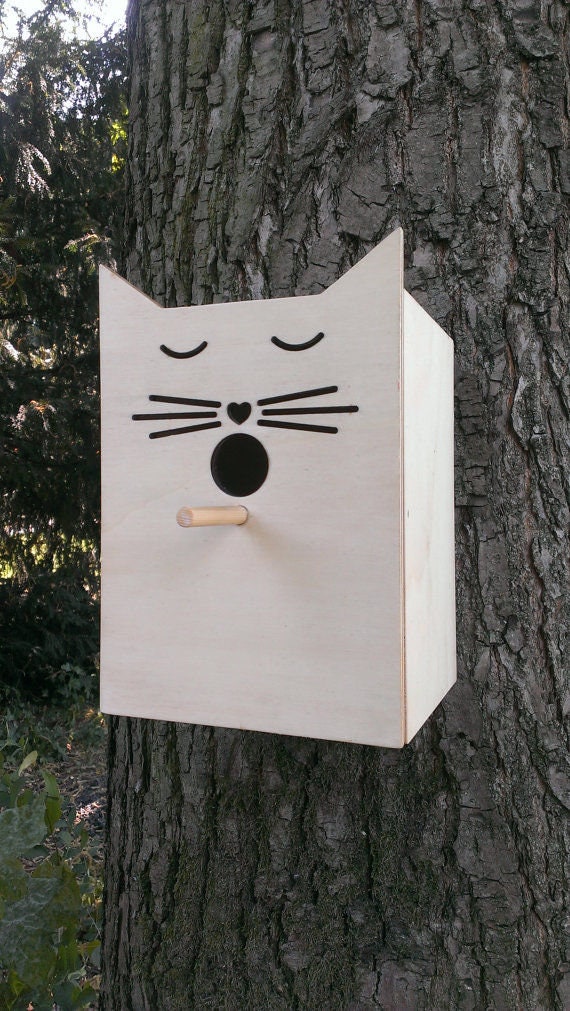 Funny Wooden Cat Face Birdhouse Laser Cut Sylwester Bird Box Digital ...