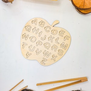 Wooden Apple Alphabet Educational Puzzle Toy , Laser Cut Didactic Game ...