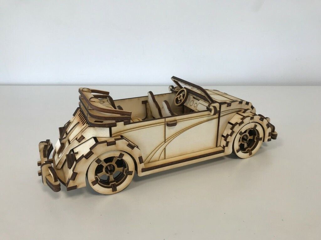 Laser Cut Wooden Volkswagen Beetle Cabrio 3D Puzzle Model With Assembly ...