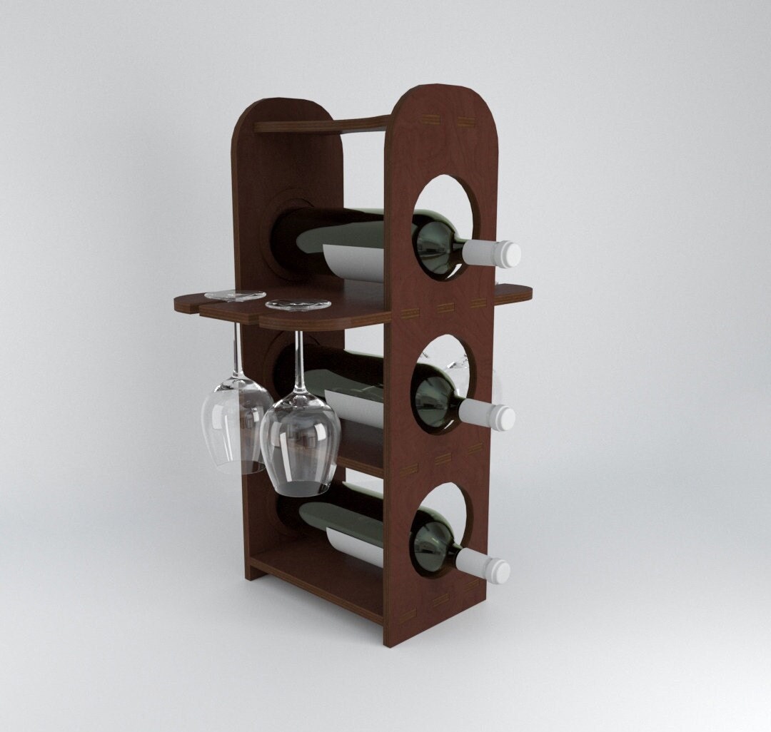 Modern Wine Rack and Glasses Holder Glowforge Cut SVG, DXF, Three ...