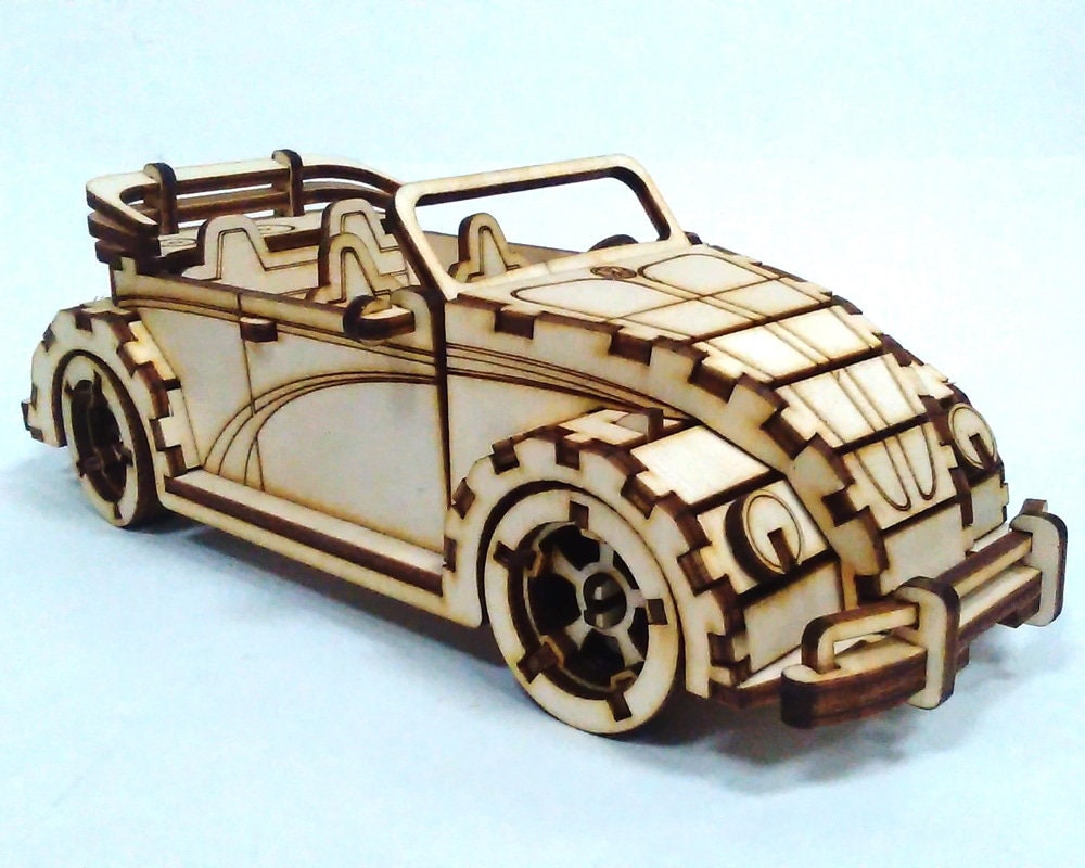 Laser Cut Wooden Volkswagen Beetle Cabrio 3D Puzzle Model With Assembly ...