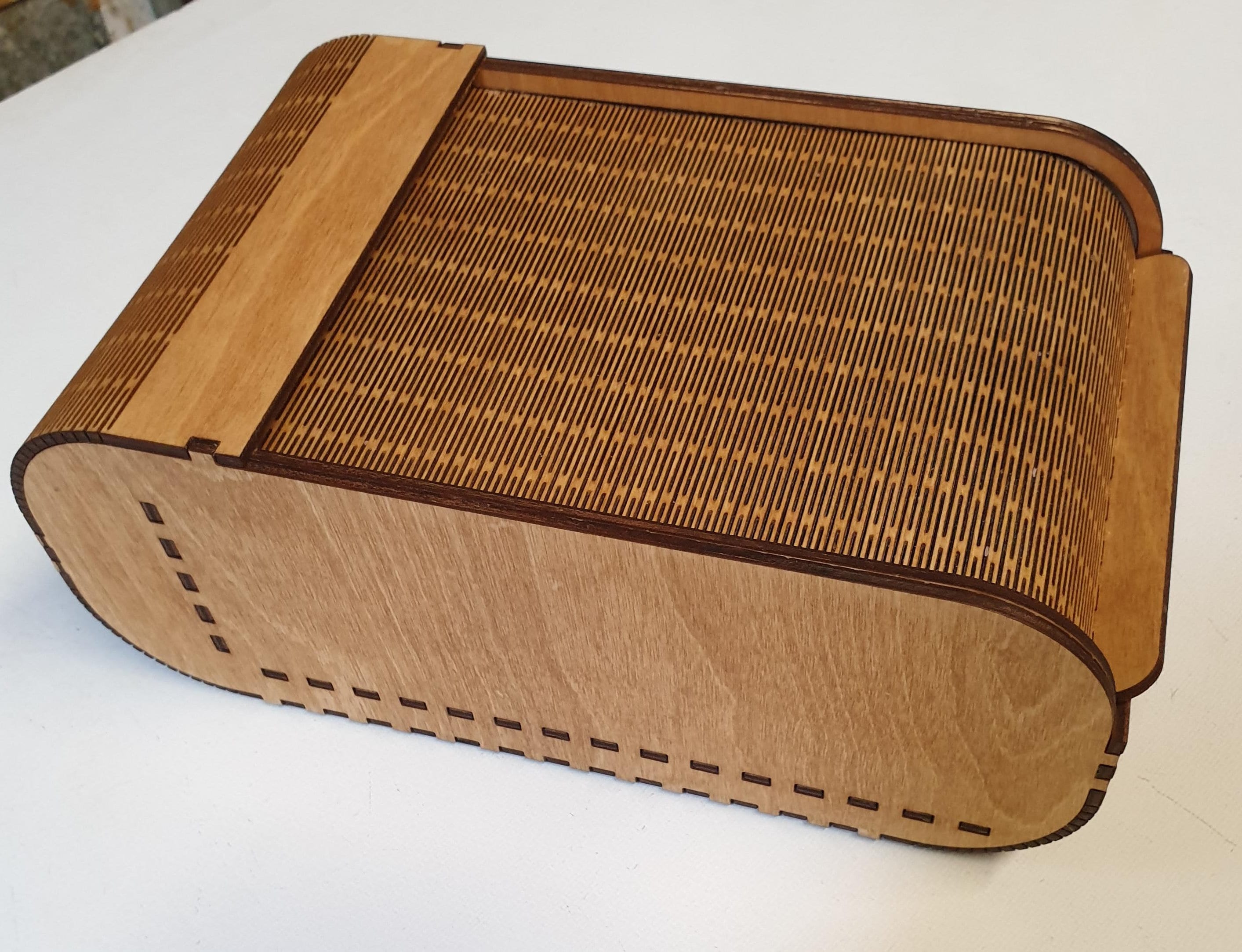 Laser Cut Wooden Roll Top Box, Storage Plywood Slider Top Container ...