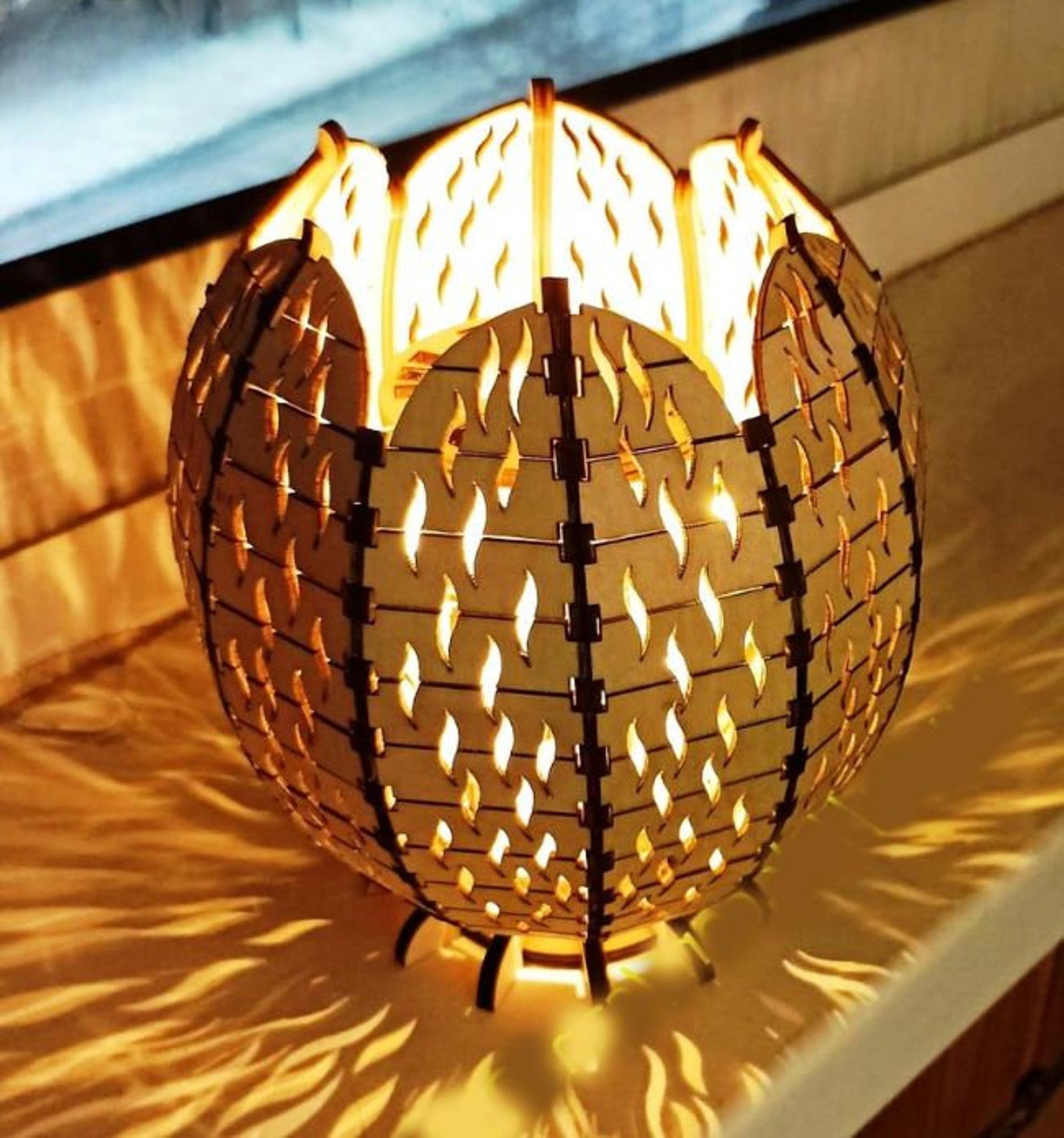 Wooden Decorative Table Lamp, Laser Cut Standing Lamp With Cutouts ...