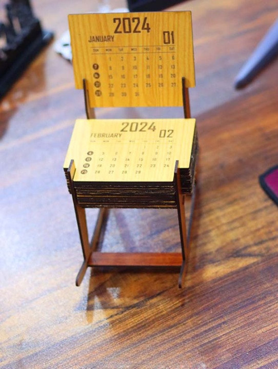 Miniature Wooden Desk Calendar, Laser Cut Plywood Rocking Chair Office ...